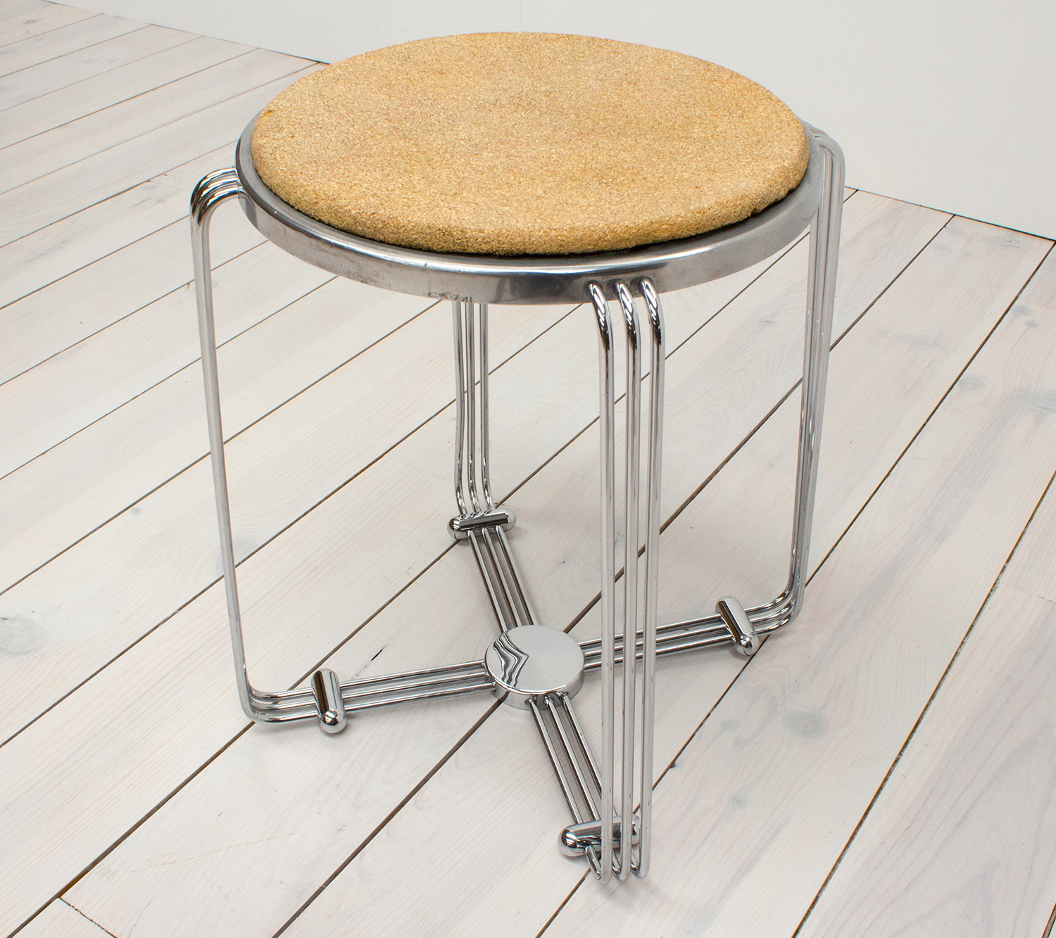 Alpax Art Deco Chrome and Cork Stool - Arc Furniture