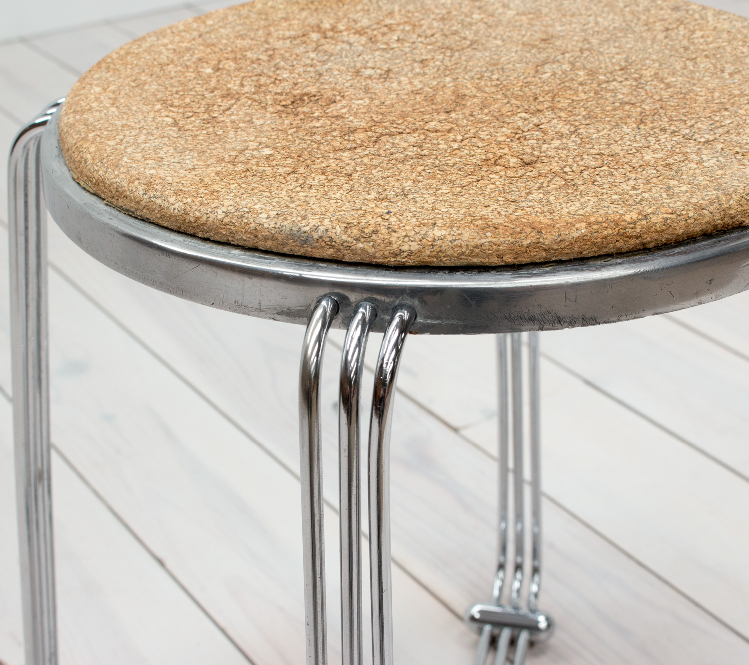 Alpax Art Deco Chrome and Cork Stool - Arc Furniture